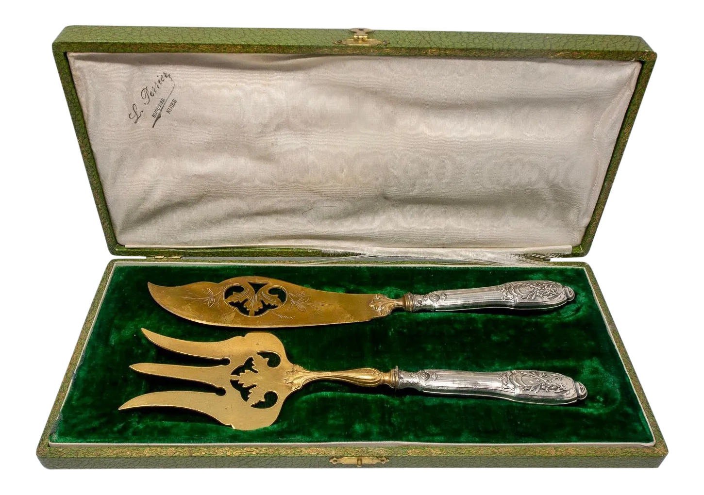 French Art Nouveau Sterling and Vermeil 2pc Fish Server Set | Chairish