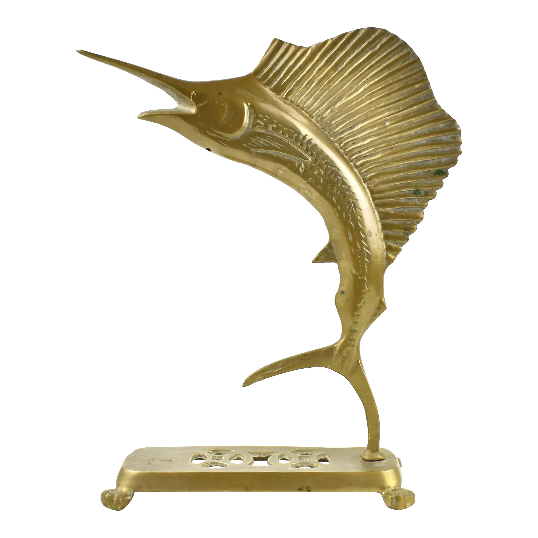 Mid 20th Century Solid Brass Swordfish on Base Figurine Model | Chairish