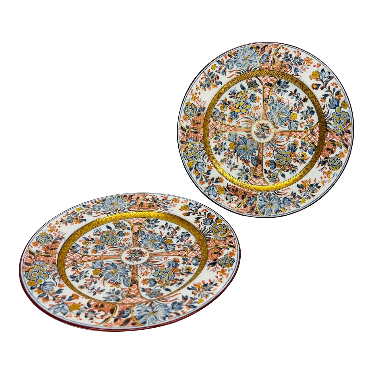Pair, 19th Century Wedgwood "Ningpo Gold" Pattern Dinner Plates | Chairish