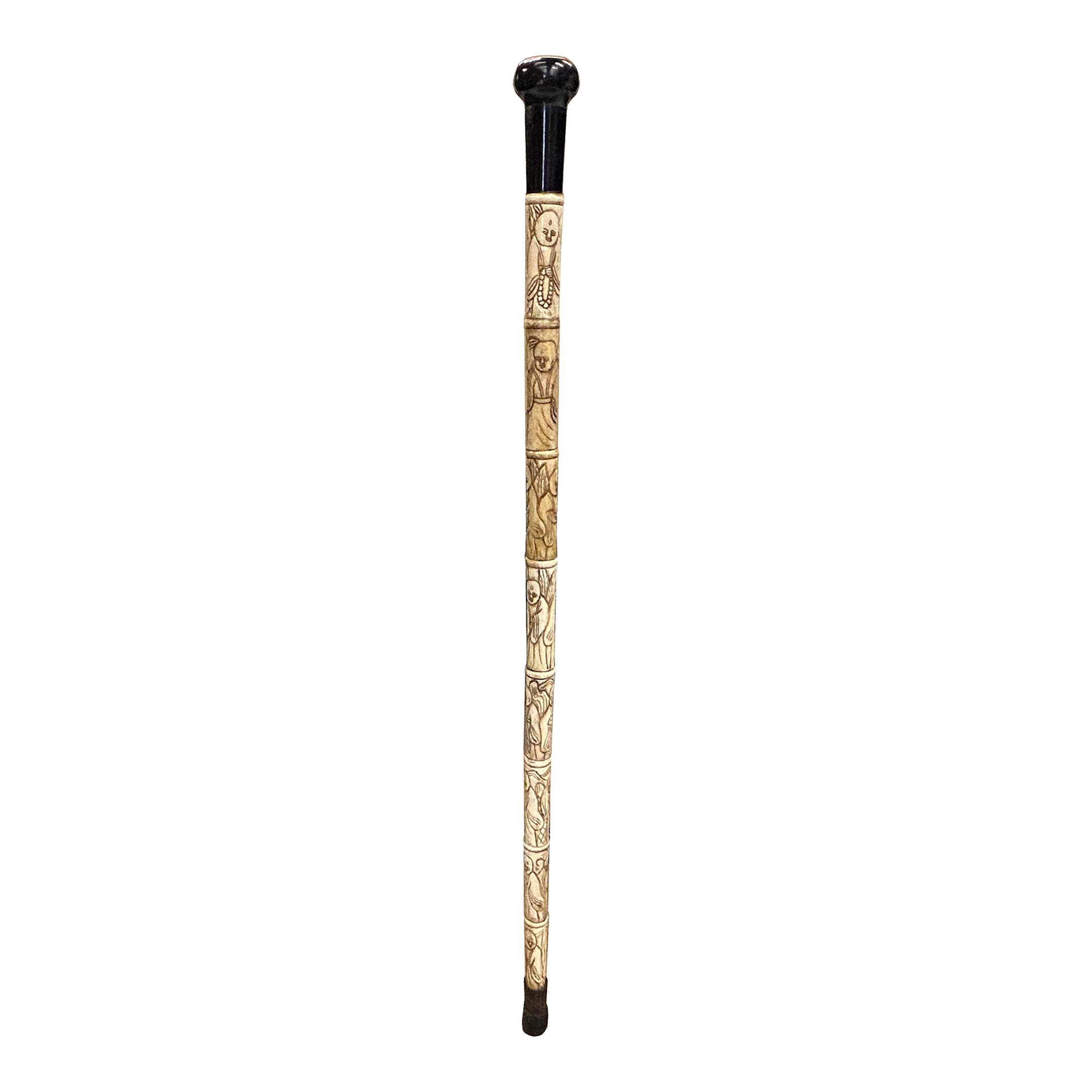 Vintage Chinese Monk Lohon Engraved Motif Bone Color Resin Inset ...