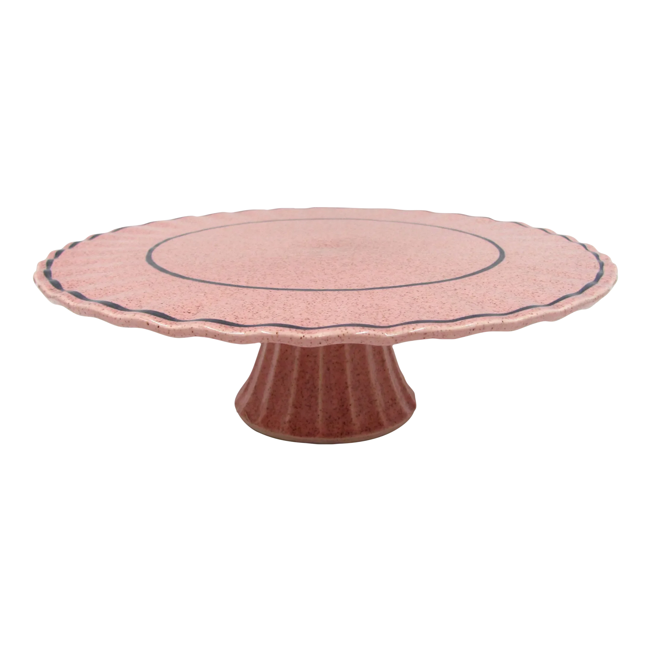 1950s American Red Wing Pottery Fleck Zephyr Pink Cake Tart Torte Pedestal Plate | Chairish