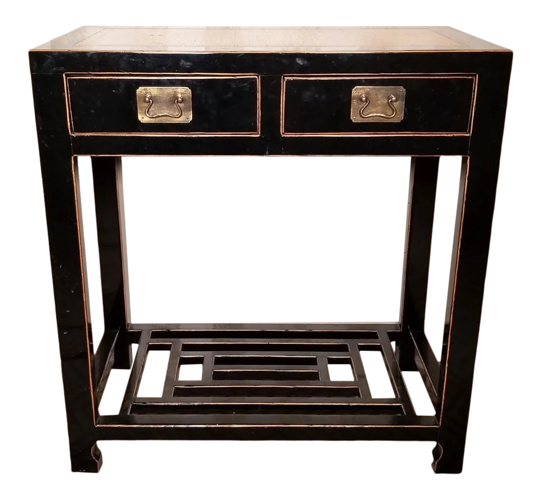Vintage Ming Black Lacquer Two-Drawer Console Table | Chairish