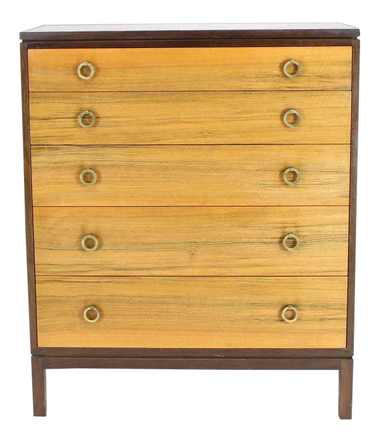 1970s Mid-Century Modern Dunbar Rosewood High Chest With Brass Ring ...