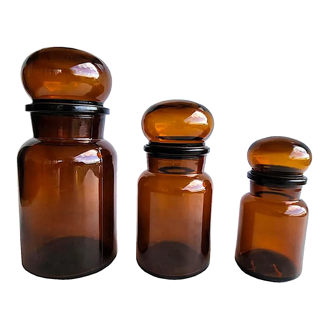 Vintage Amber Belgian Glass Apothecary Bottles With Stoppers, Set of 3 ...