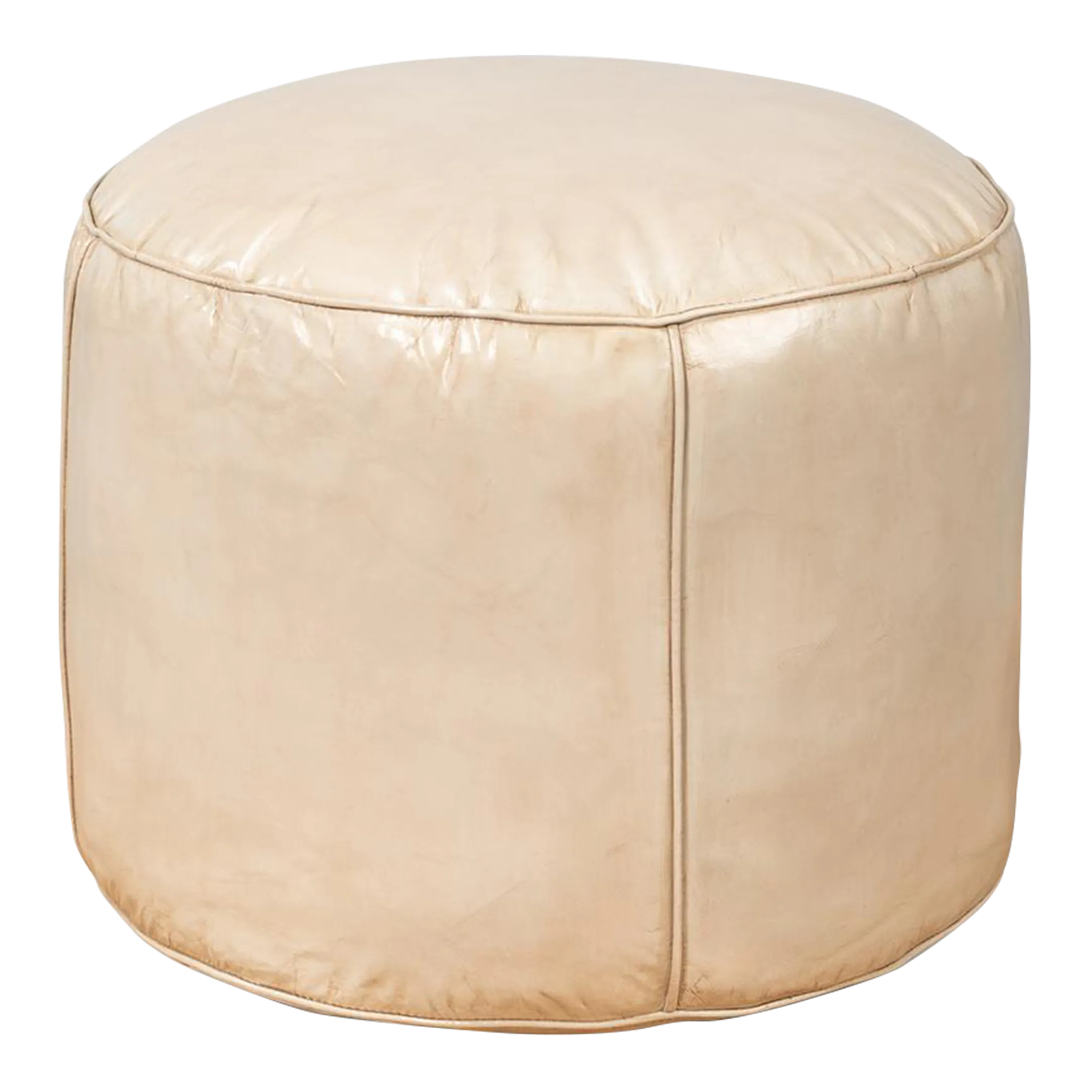 Beige Round Leather Ottoman