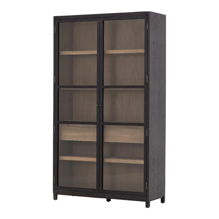 Four Hands Millie Cabinet, Drifted Matte Black Oak | Chairish