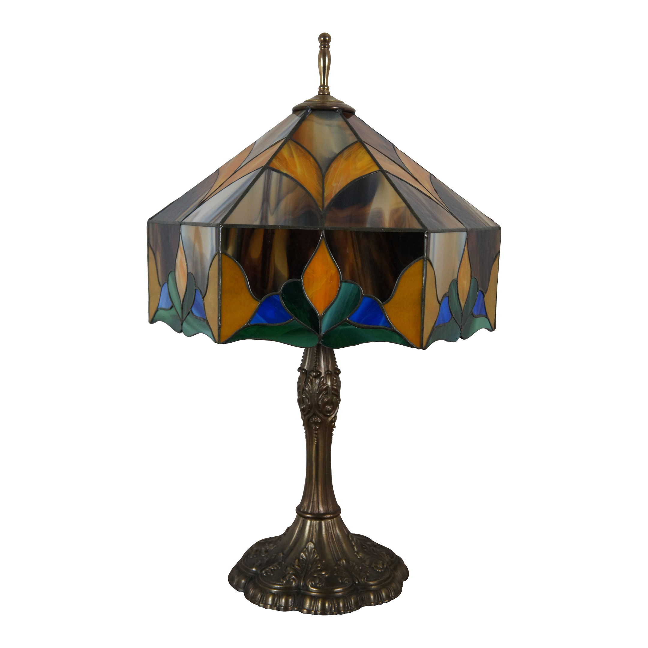Mid 20th Century Tiffany Style Art Nouveau Stained Slag Glass 2 Light Parlor Table Lamp Chairish