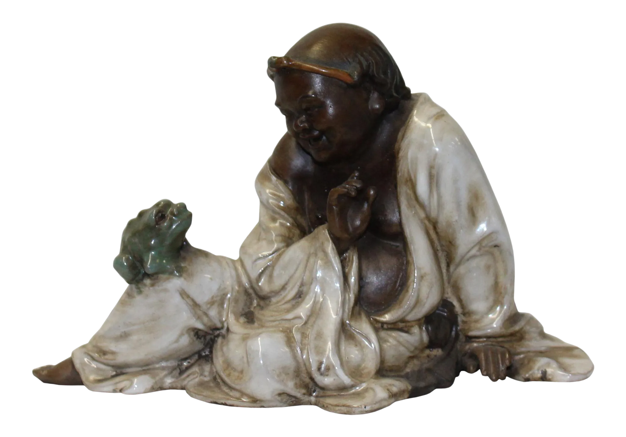 Chinese Oriental Ceramic Finish Ancient Old Man Toad Figure | Chairish