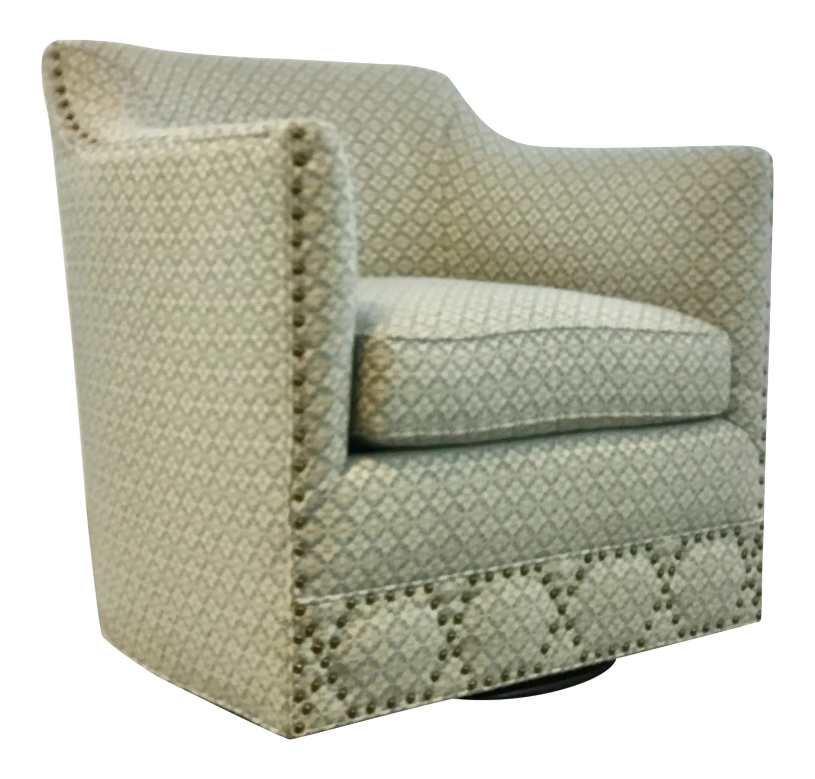 Tcs Designs Modern Blue and Taupe Geometric Swivel Club Chair | Chairish