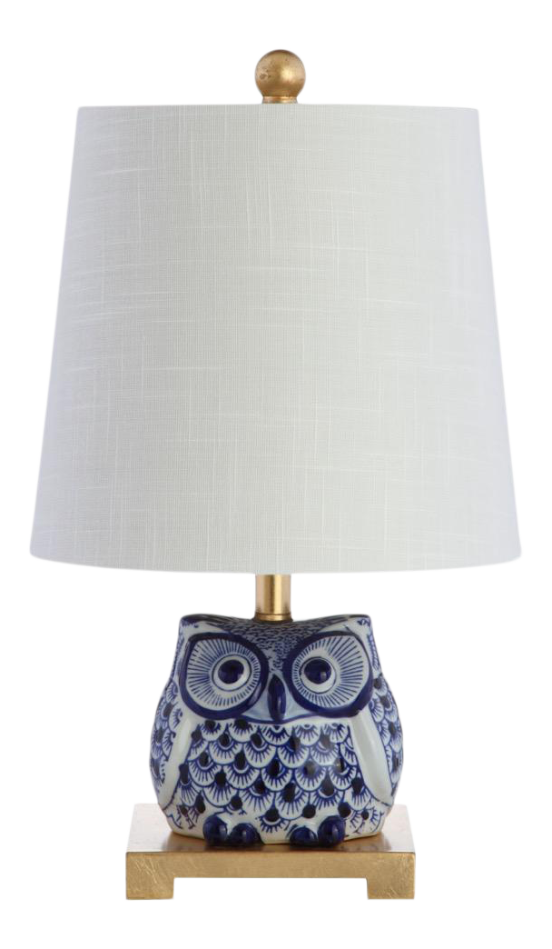 16" Ceramic Mini LED Table Lamp, Blue & White | Chairish