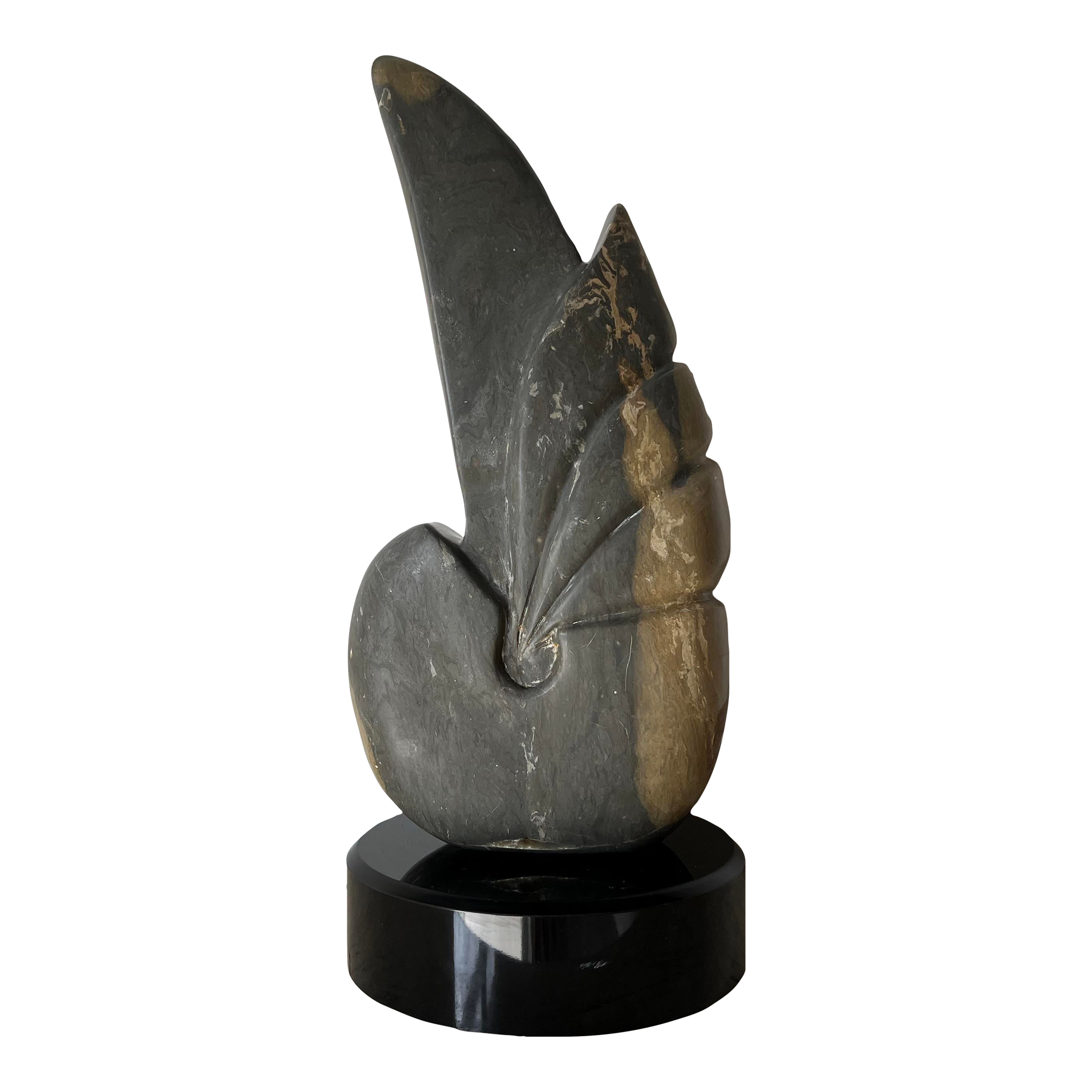 80's Vintage Free- Form Carved Stone Abstract Sculpture, Signed | Chairish