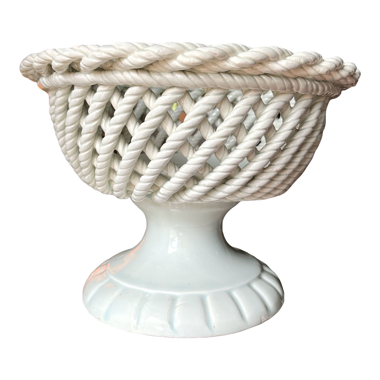 1950s Spanish White Ceramic Compote Tazza With Rope Trellis Basketweave ...