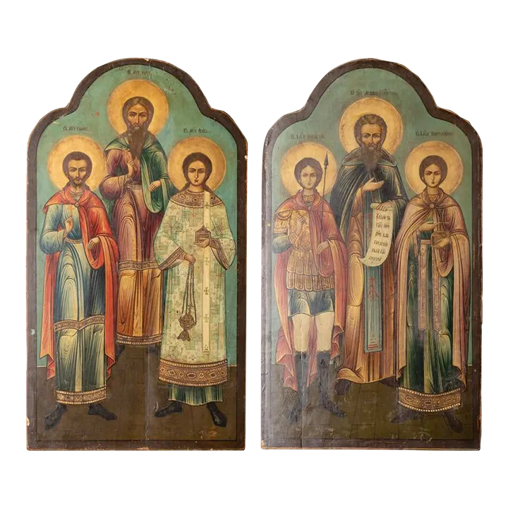 Antique Original Painted Russian Icons Painted on Wood Panels, Circa ...