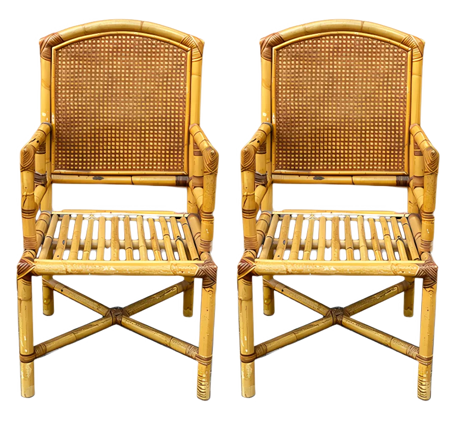 Italian Bamboo and Vienna Straw Armchairs, 1970s, Set of 2 | Chairish