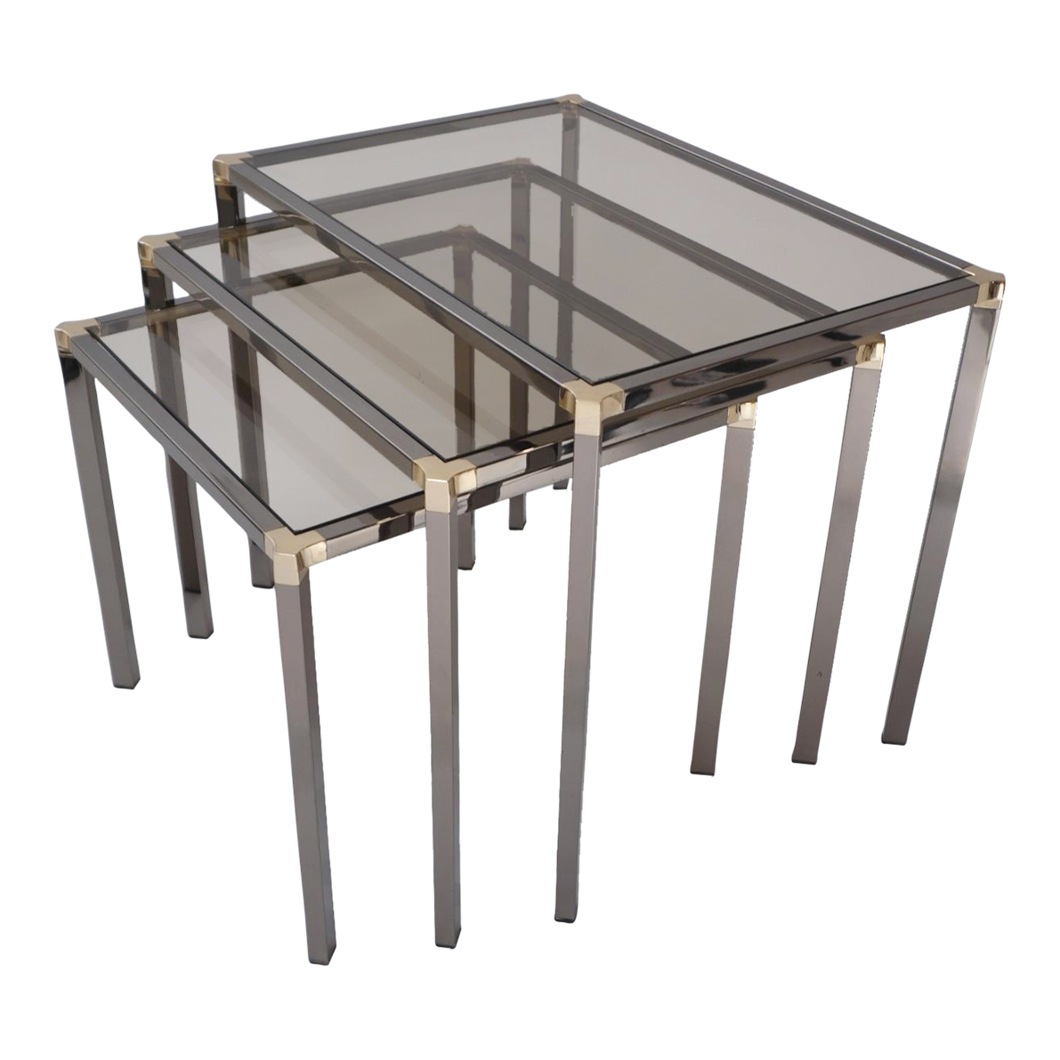 1980s English Vintage Nest of Tables in Polished Graphite Chrome & Gold ...