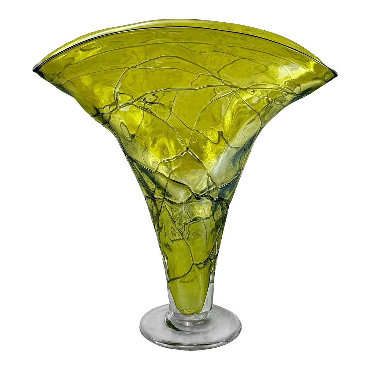 Mid-Century Art Deco Green Art Glass Flared Stingray Fan Vase | Chairish