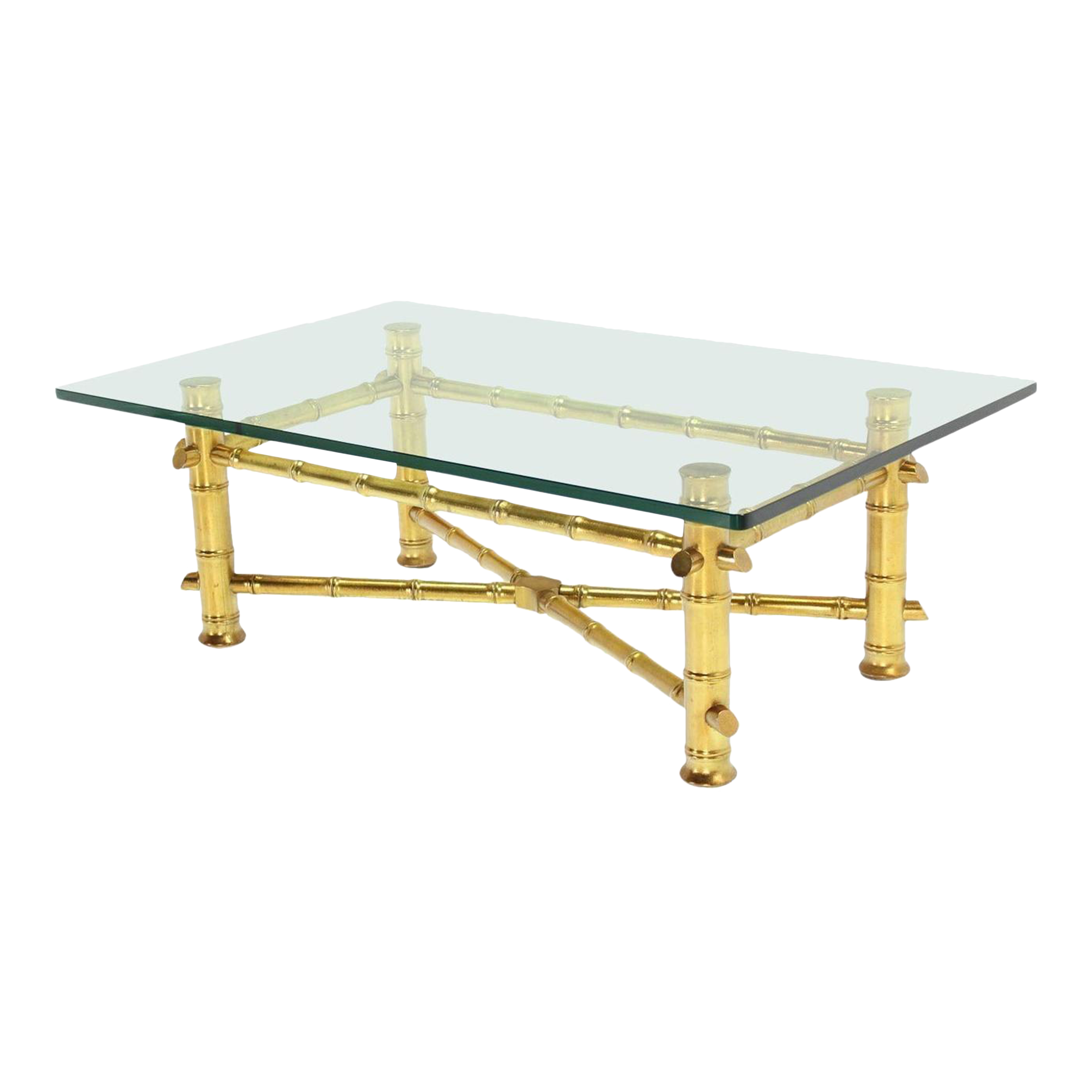 Gold Leaf Faux Bamboo Base Thick 3 4 Glass Top Rectangle Coffee Table Chairish
