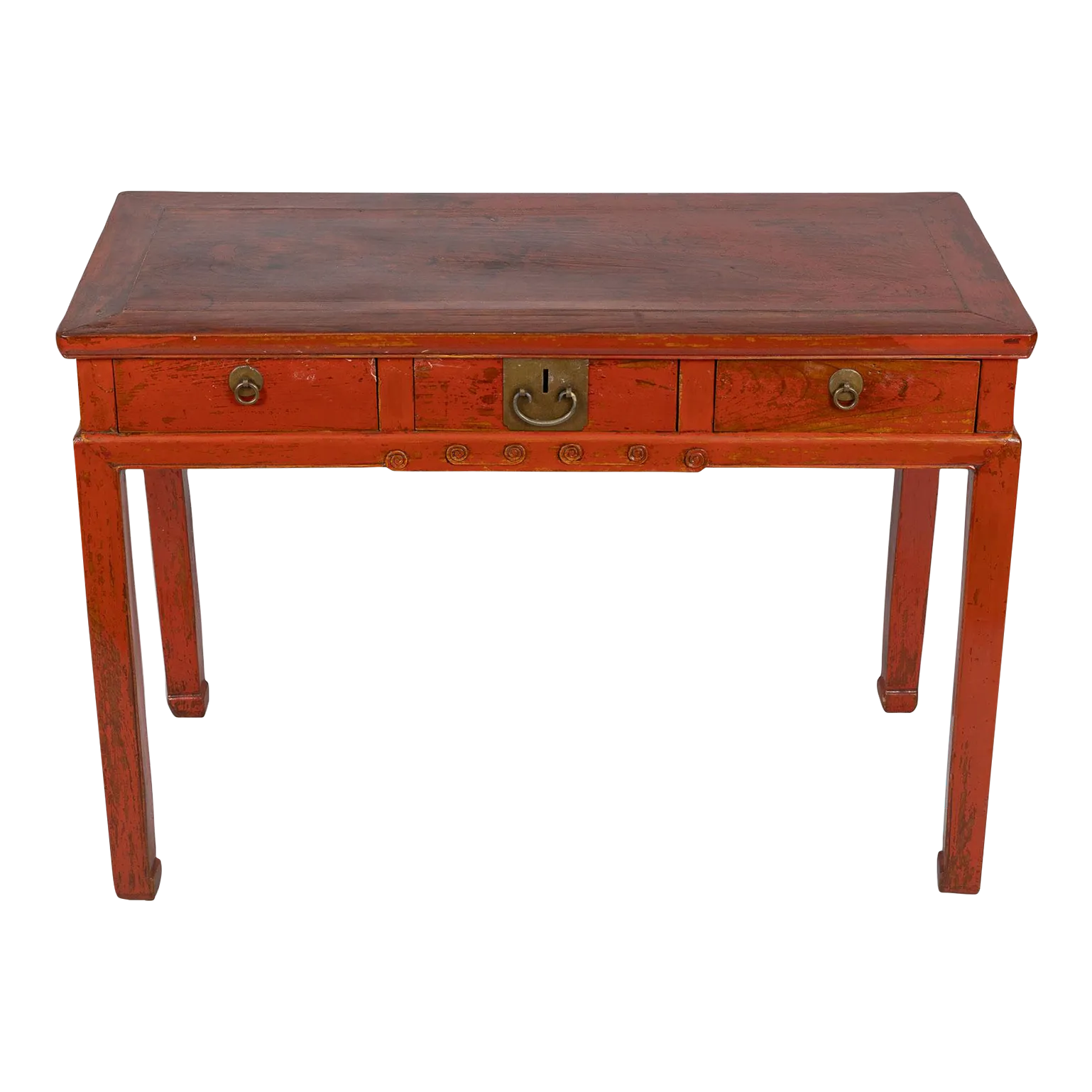Antique Chinese Red Lacquered Elm Writing Table | Chairish