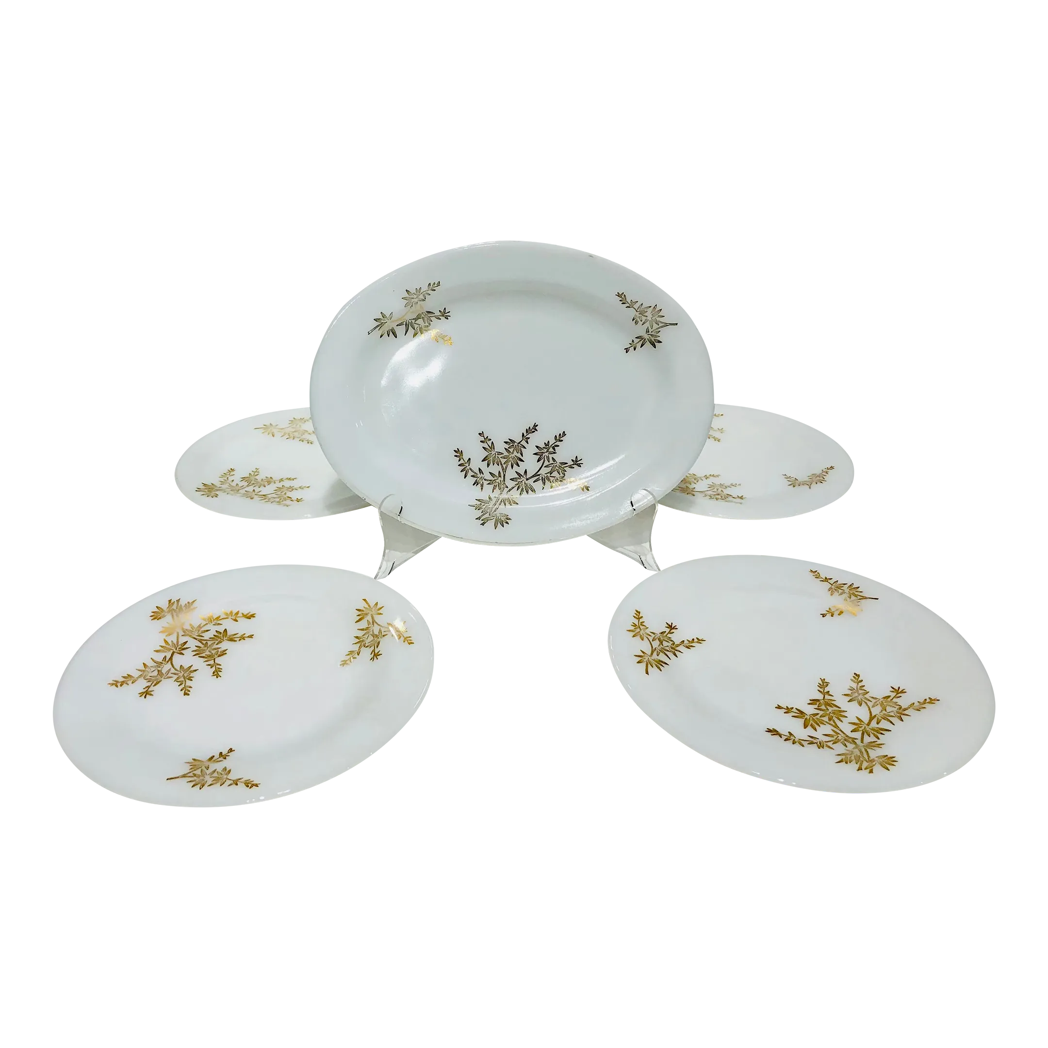 Vintage Mid Century Era Milk Glass & Gold Leaf Serving Set- 5 Pieces ...