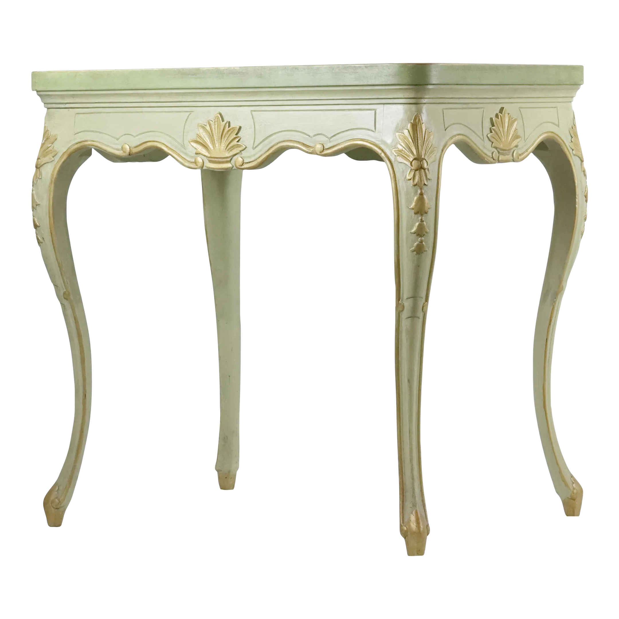 Vintage Mint Green English Hand Carved Side Table | Chairish