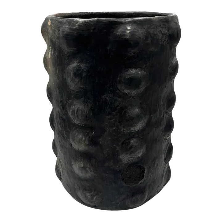 Sejnane Cylindrical Clay Bumpy Vessel - Dark Large | Chairish