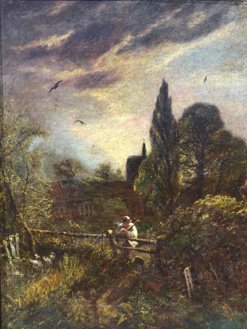 "Churchyard At Dusk," Moody Gothic Victorian Oil Painting | Chairish