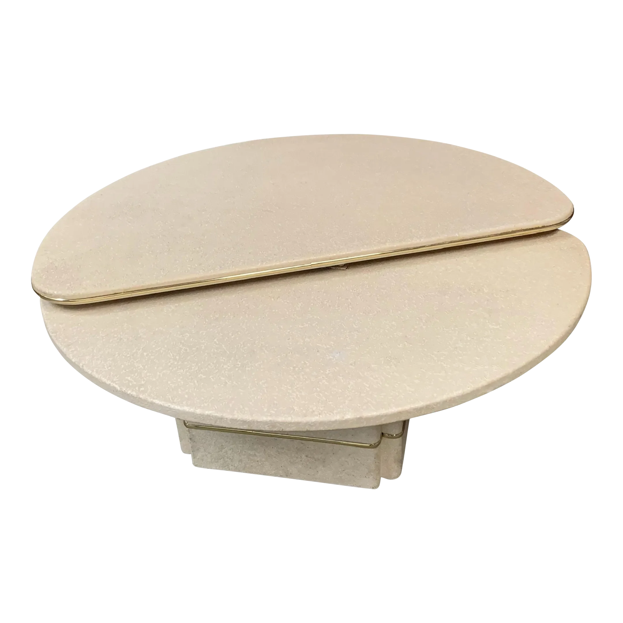 Post-Modern Swivel Half Moon Coffee Table in a Textured Ecru With Brass ...