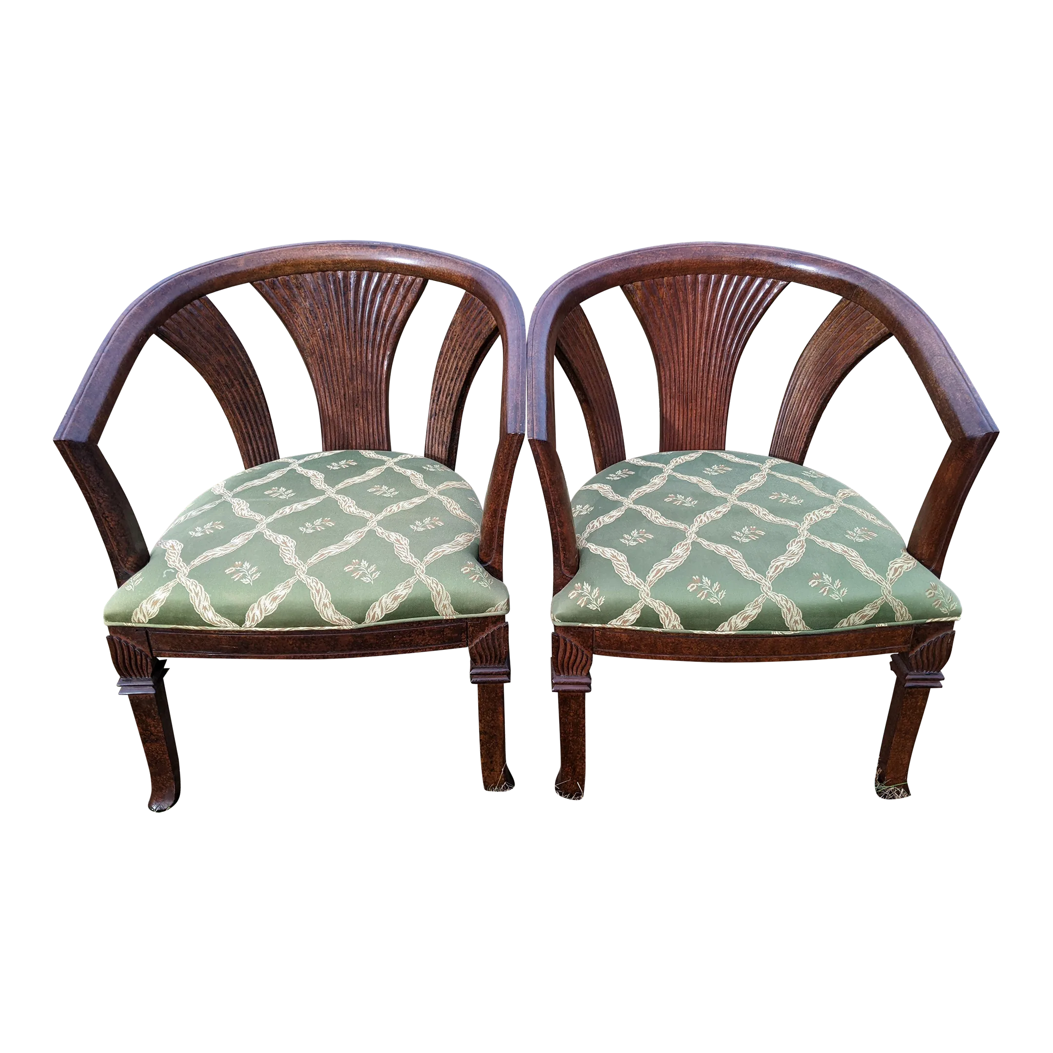 1970s Polynesian-Style Curved Palm Frond-Back Tub Accent Chairs With ...