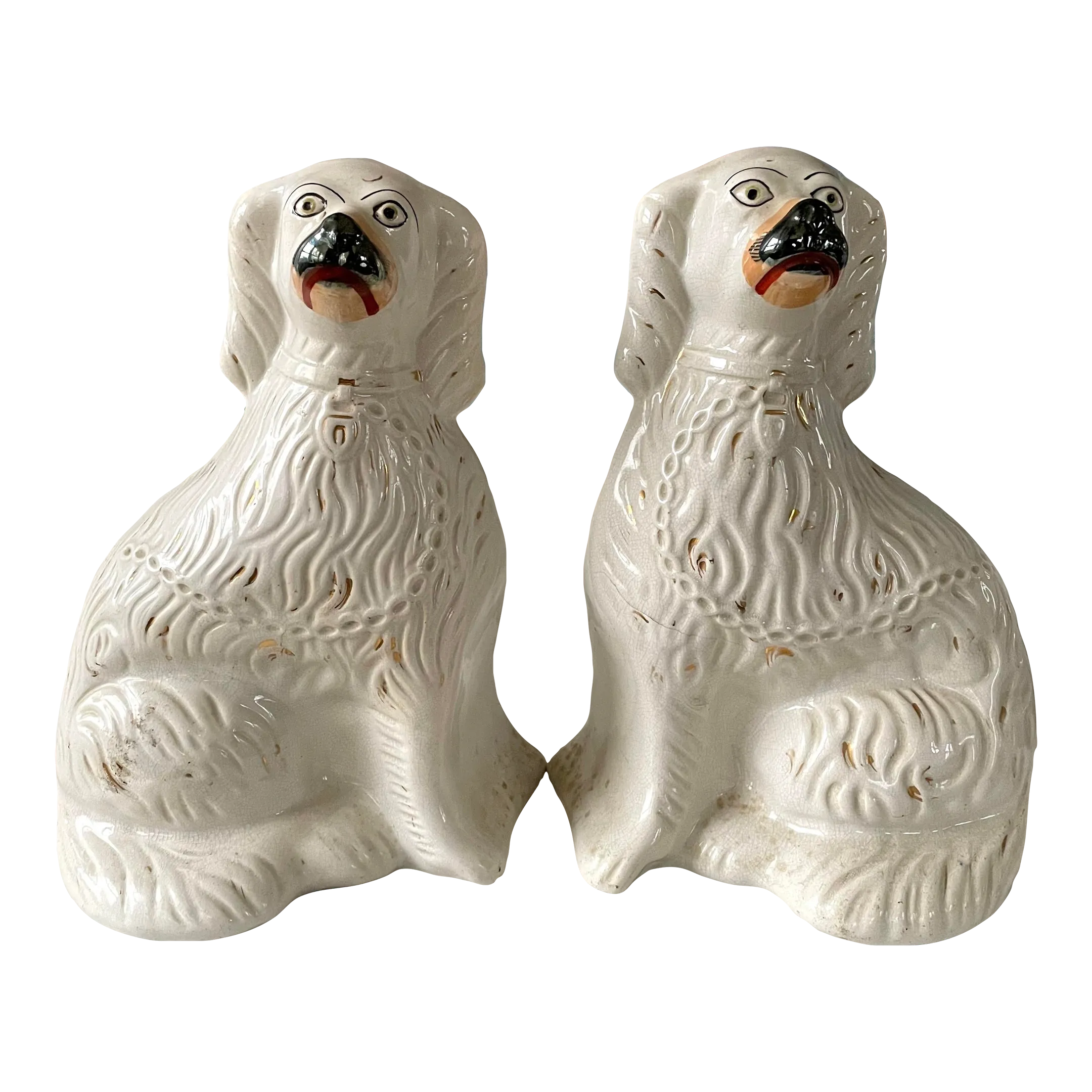 Large Antique Stratfordshire Porcelain Dogs. | Chairish