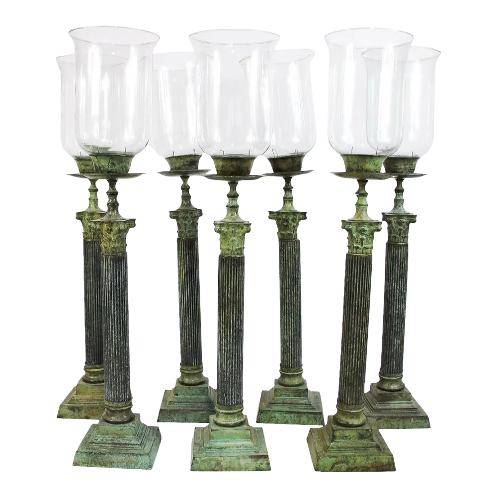 Roman Style Metal Column Hurricane Lamps | Chairish