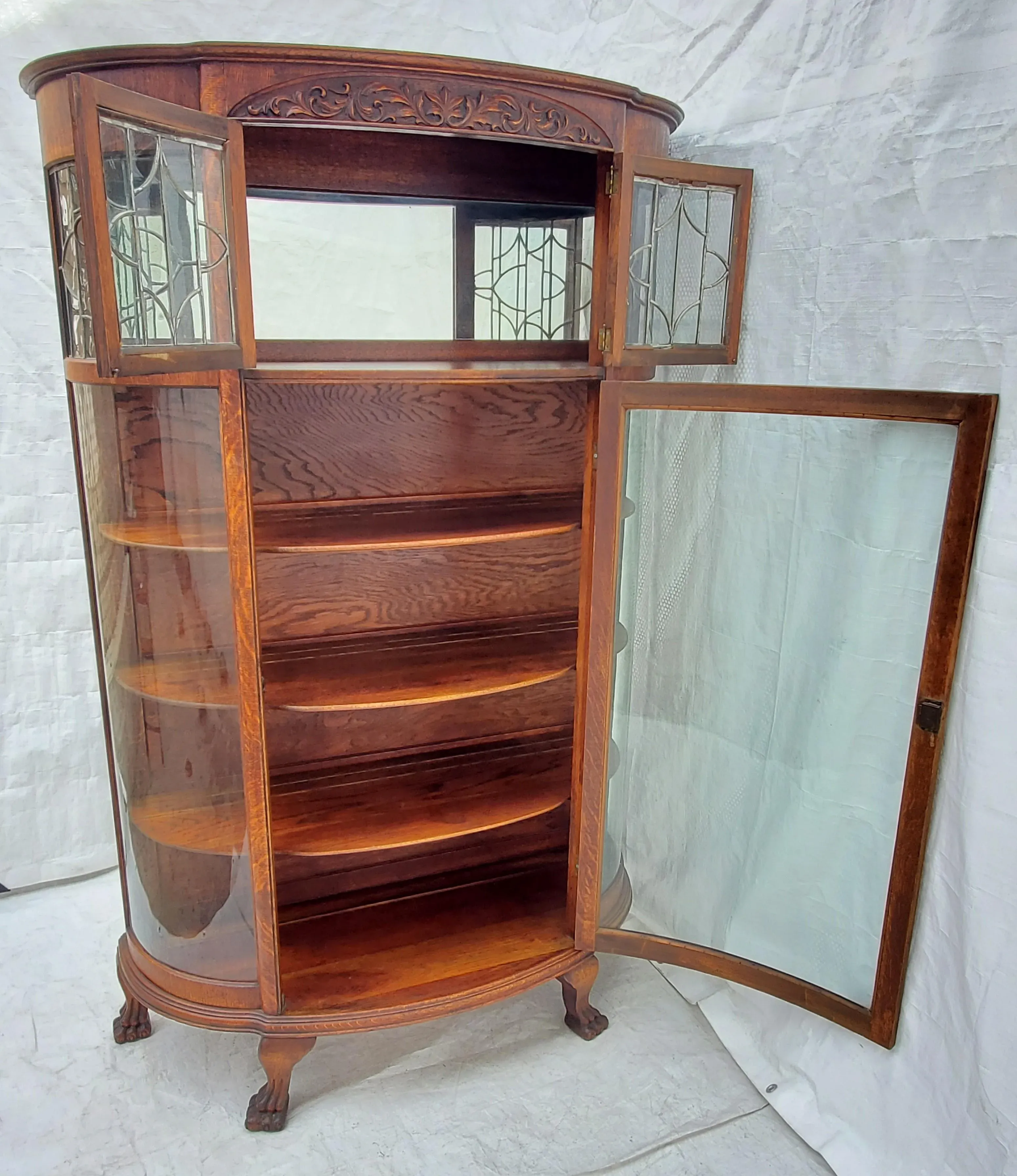 Antique Curved Glass China Antique Curved Glass & Oak Mirrored Lighted