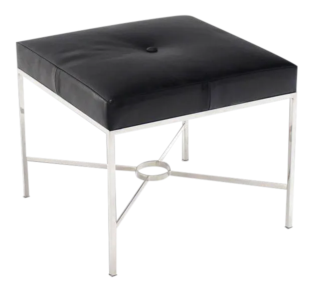 Modern X-Base Chrome and Leather Upholstery Square Bench | Chairish