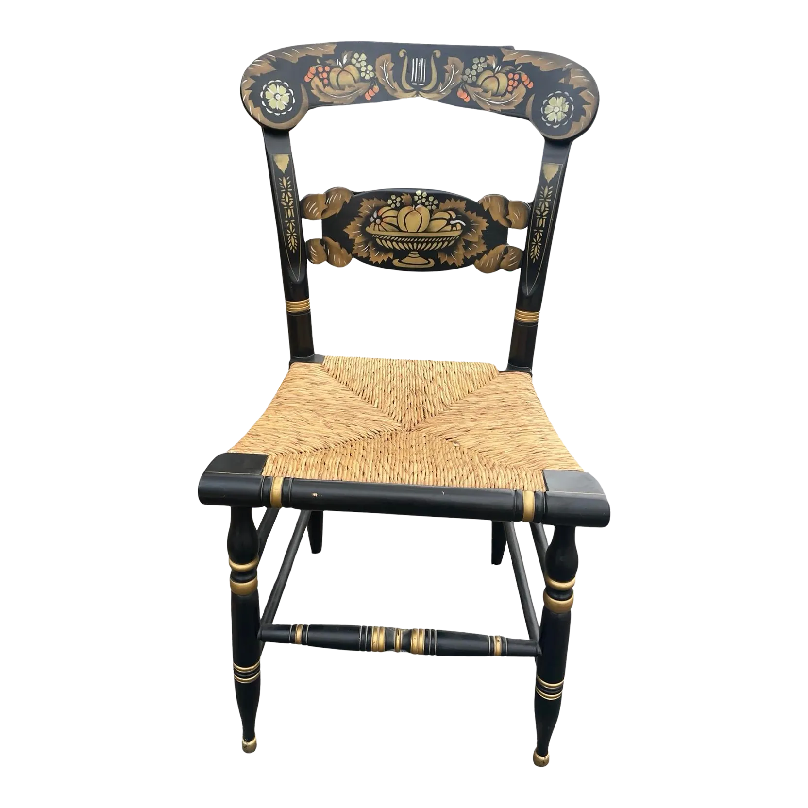 1960s Ethan Allen Signed Kling Turtle Back Hitchcock Chair With Rush ...