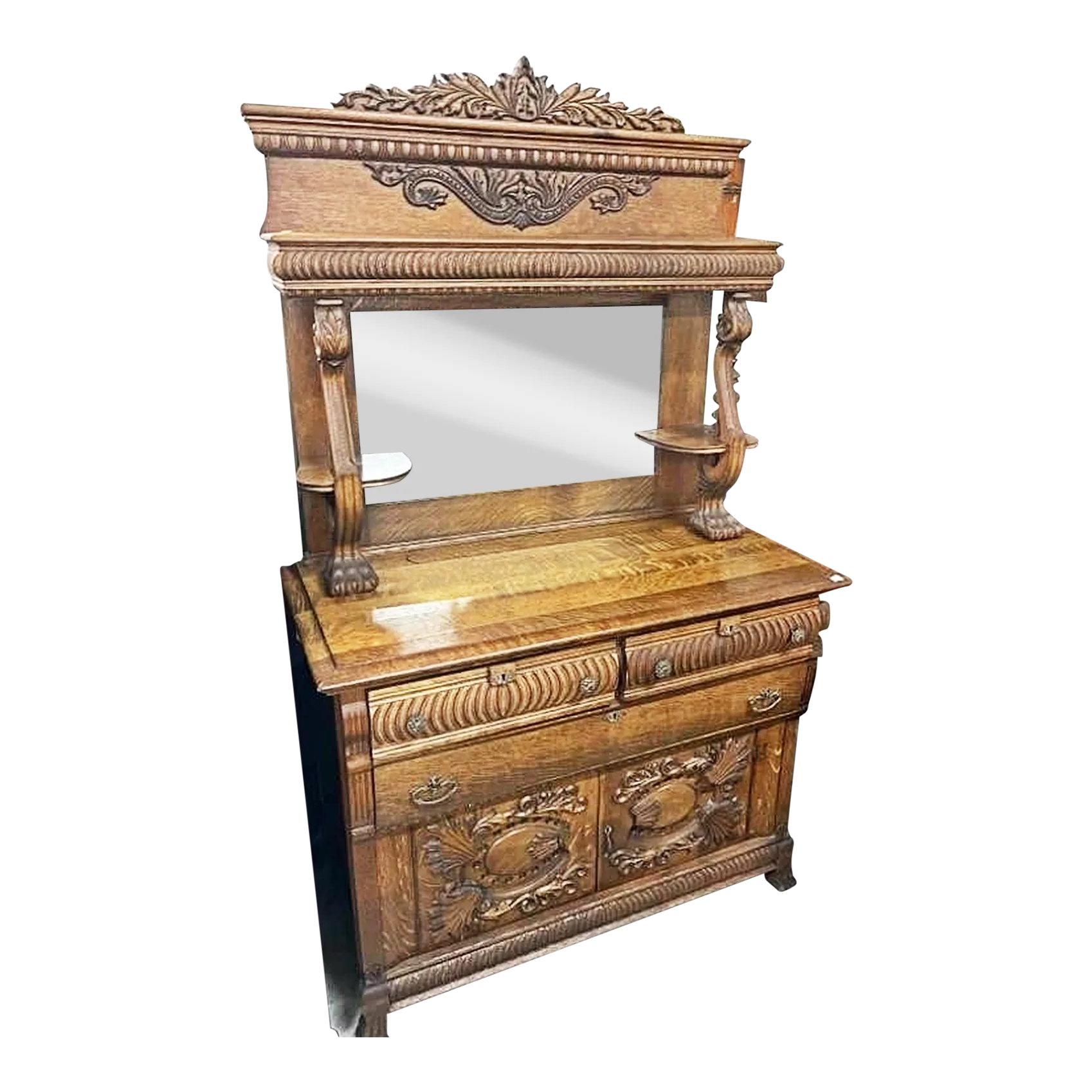 Late 19th Century Oak Buffet Sideboard Server | Chairish