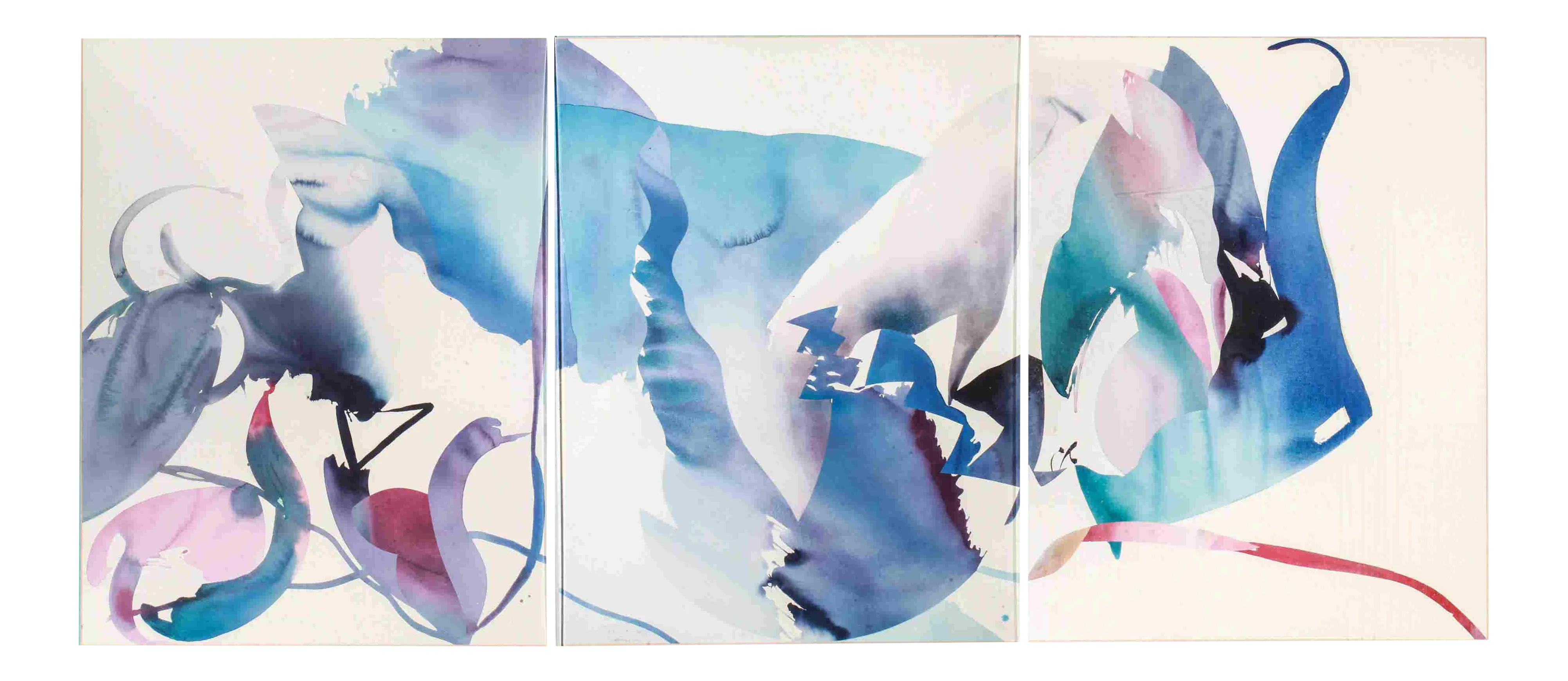 Abstract Tryptich Signed Peter Kitchell 1980's Lithograph Art | Chairish