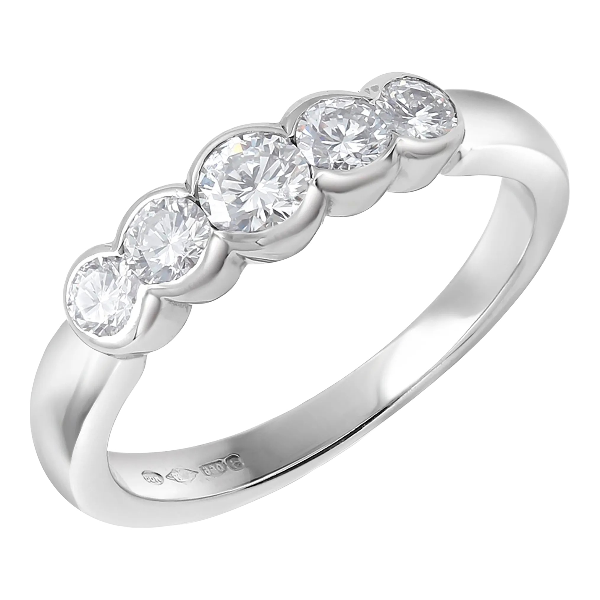 Platinum Vintage Five Graduated Diamond Scalloped Edge 0.30 Carat Ring ...