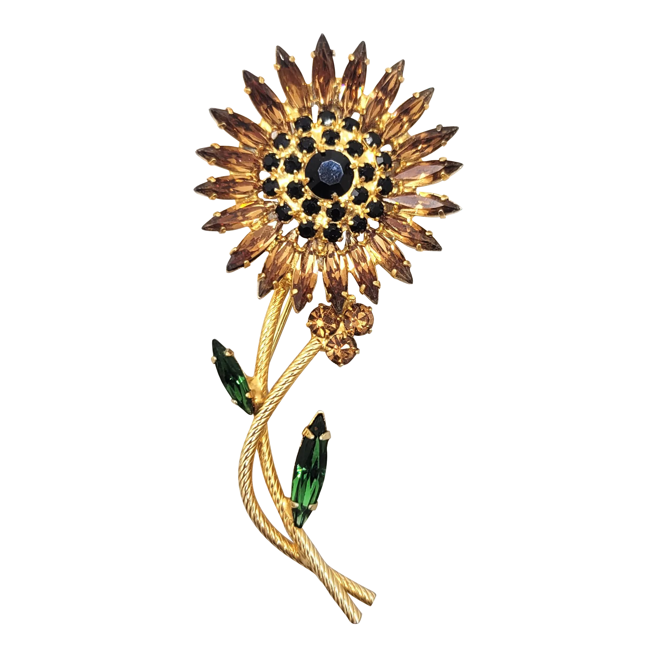 Vintage 1950s Signed Napier Book Piece Faux-Topaz & Onyx Flower Brooch ...