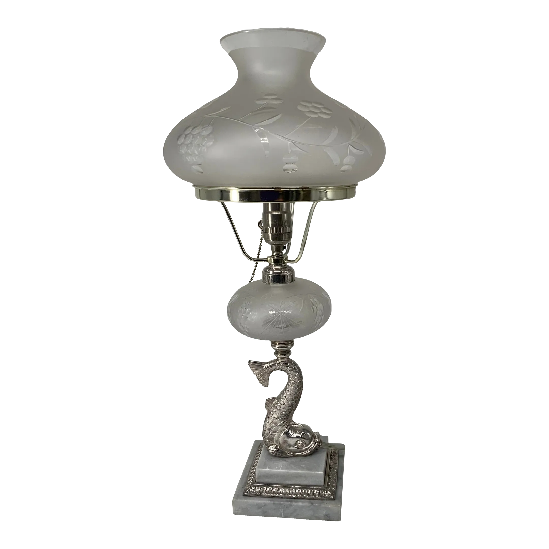 Vintage Silver Plate and Frosted Glass Victorian Style Dolphin Lamp ...