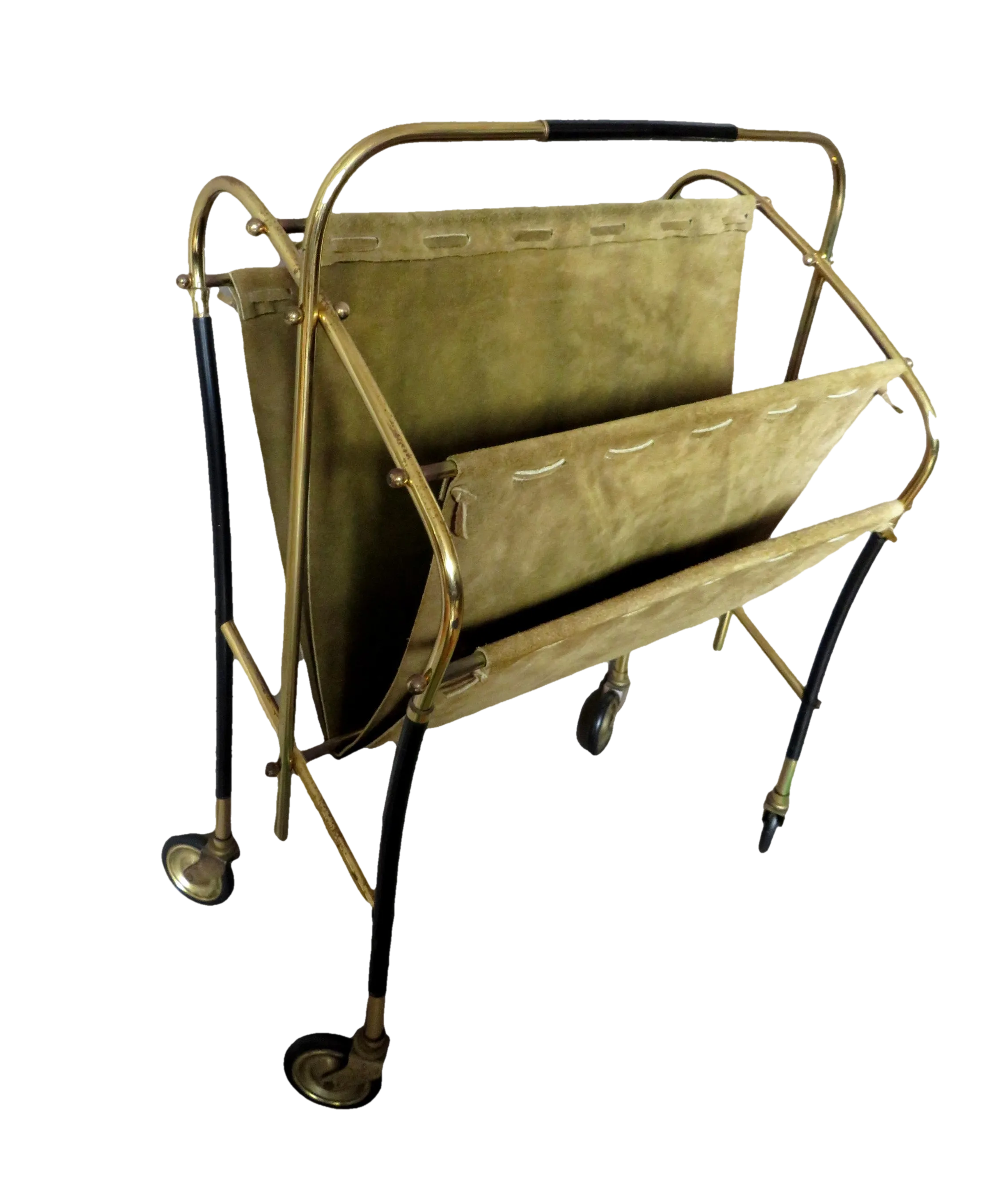 Newspaper Stand in Leather and Brass, 1950s | Chairish