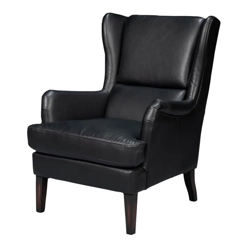 Classic Black Leather Wingback Chair | Chairish