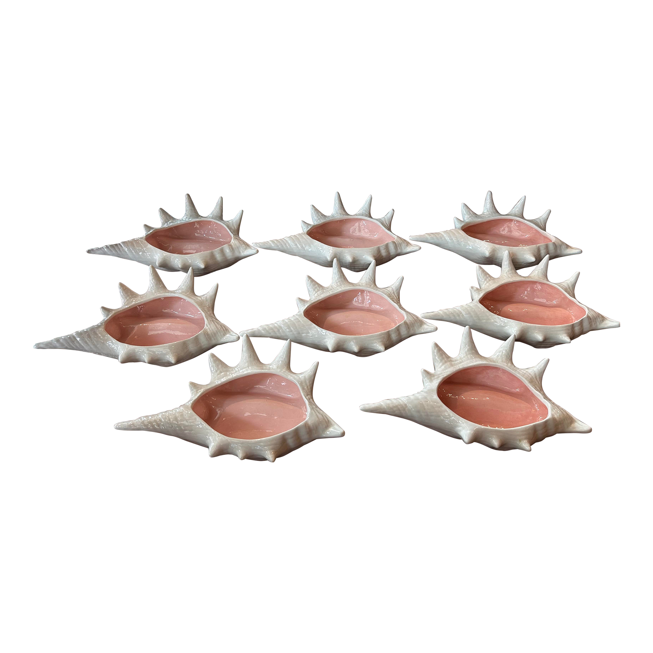Set of 8 1960s Ceramic Conch Shell Pink White Seashell Bowls Vessels ...