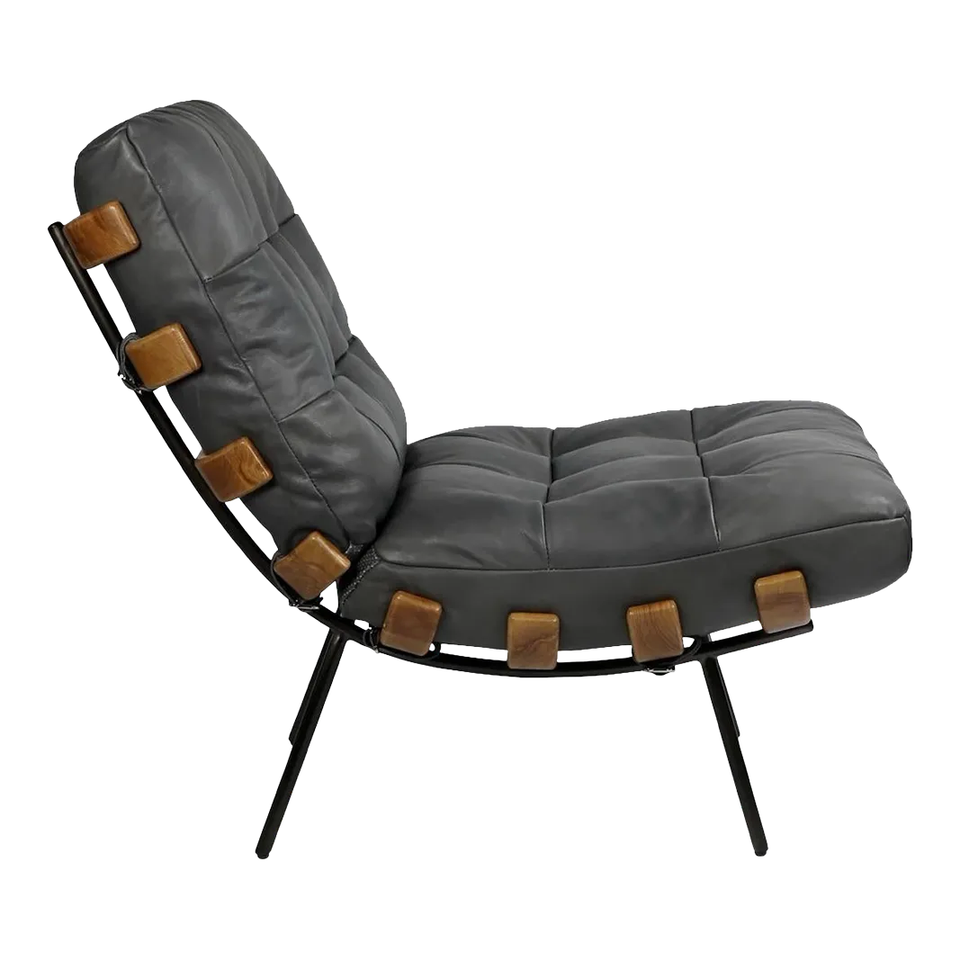 Matthew Izzo Home Leather and Wood Mid Century Style Langdon Chair | Chairish