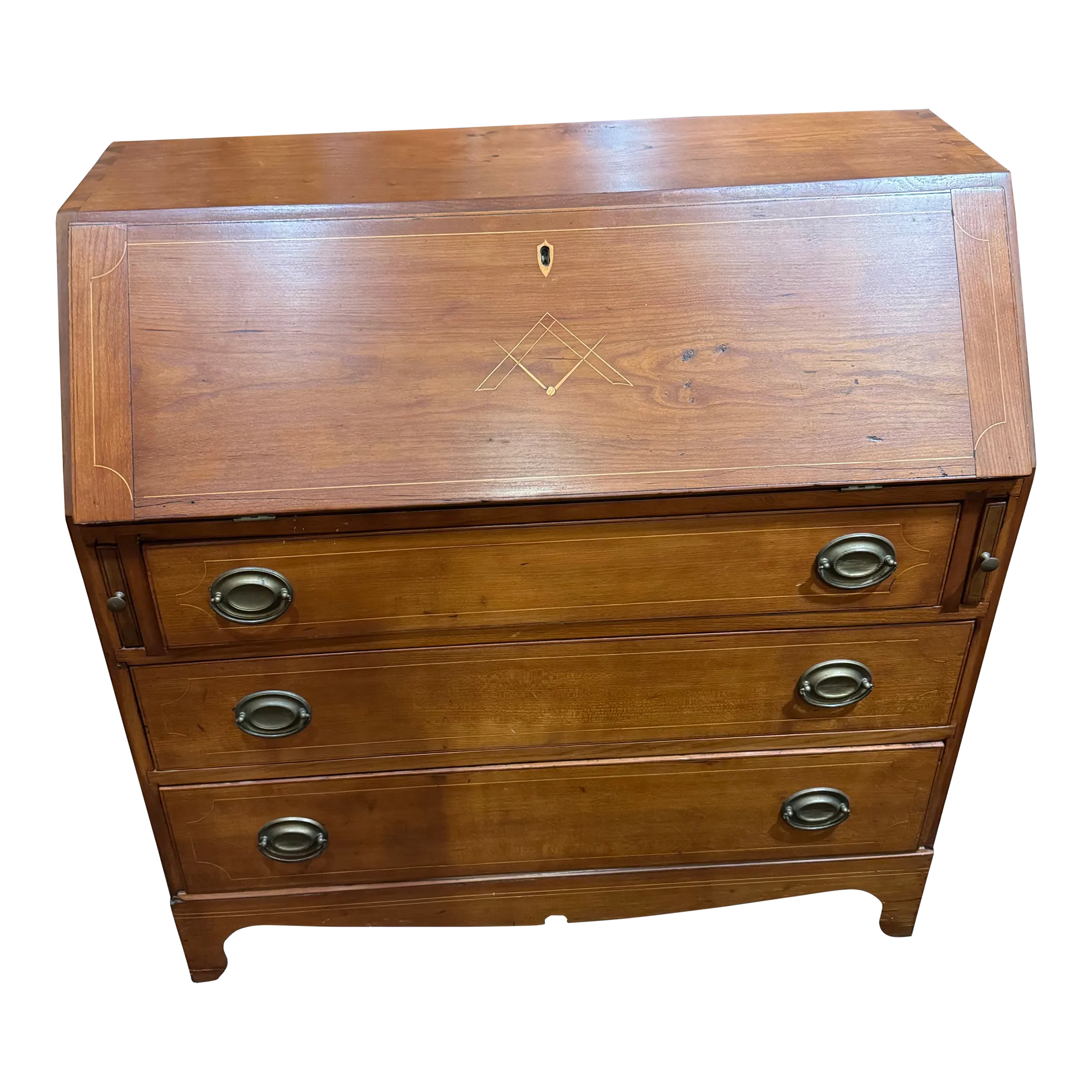 Masonic Cherry Secretary Desk With Inlay Symbol Dovetailed | Chairish
