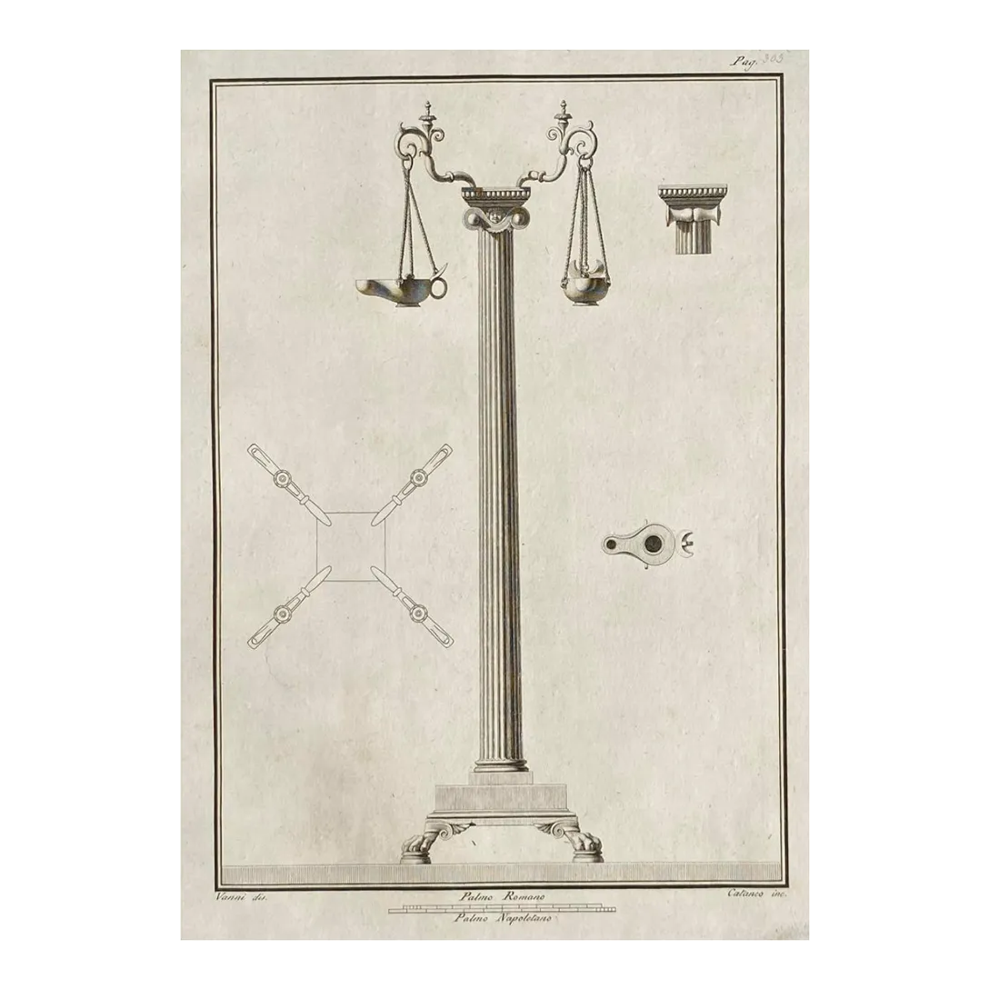 1762 Antique Roman Lamp Stand Engraving | Chairish