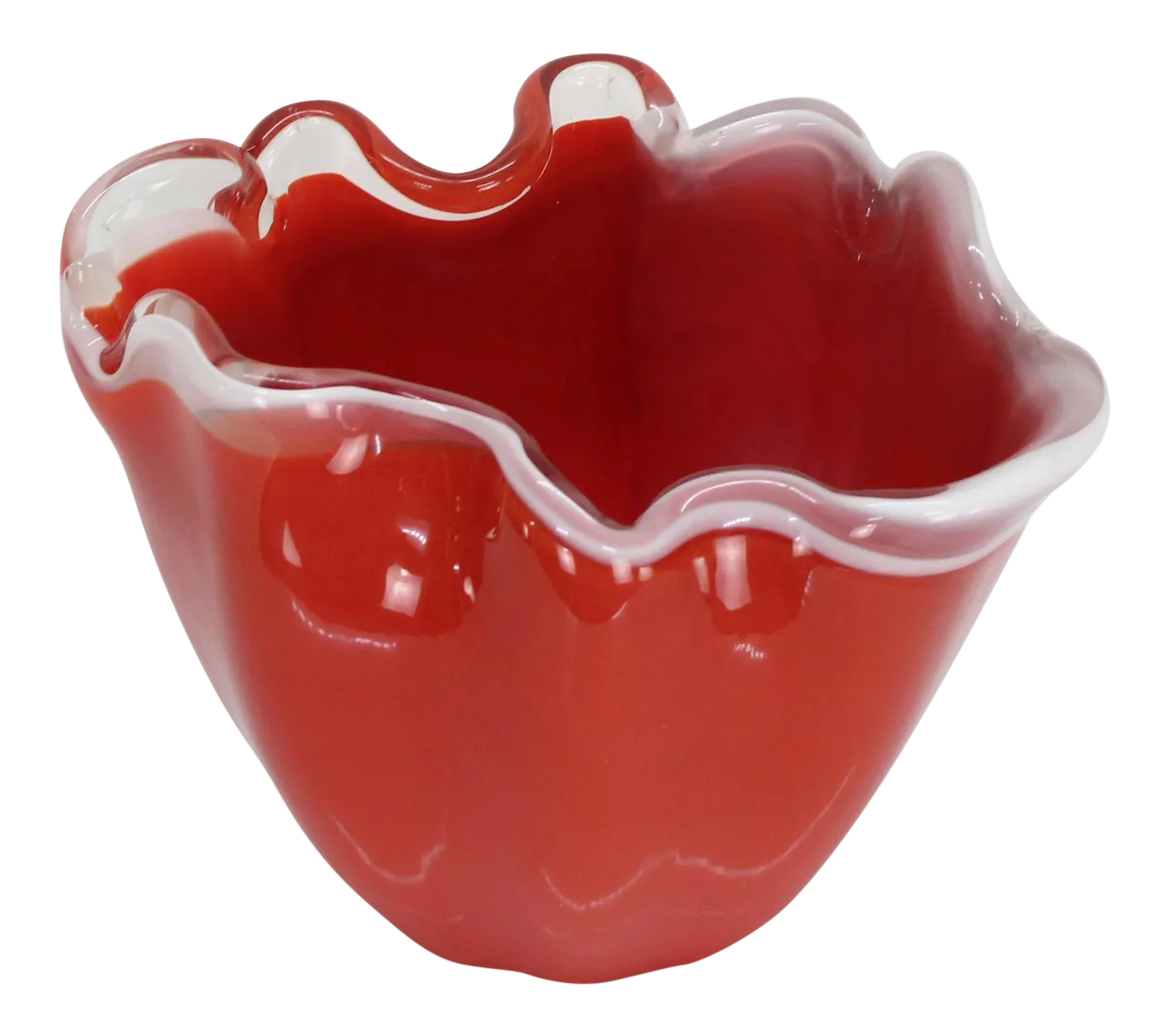 Orange Hand Blown Glass Clam Shell Bowl | Chairish