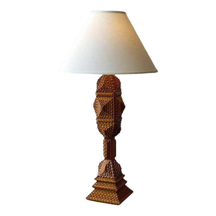 Vintage Sculptural Tramp Art Chip-Carved Table Lamp, Circa 1950s | Chairish