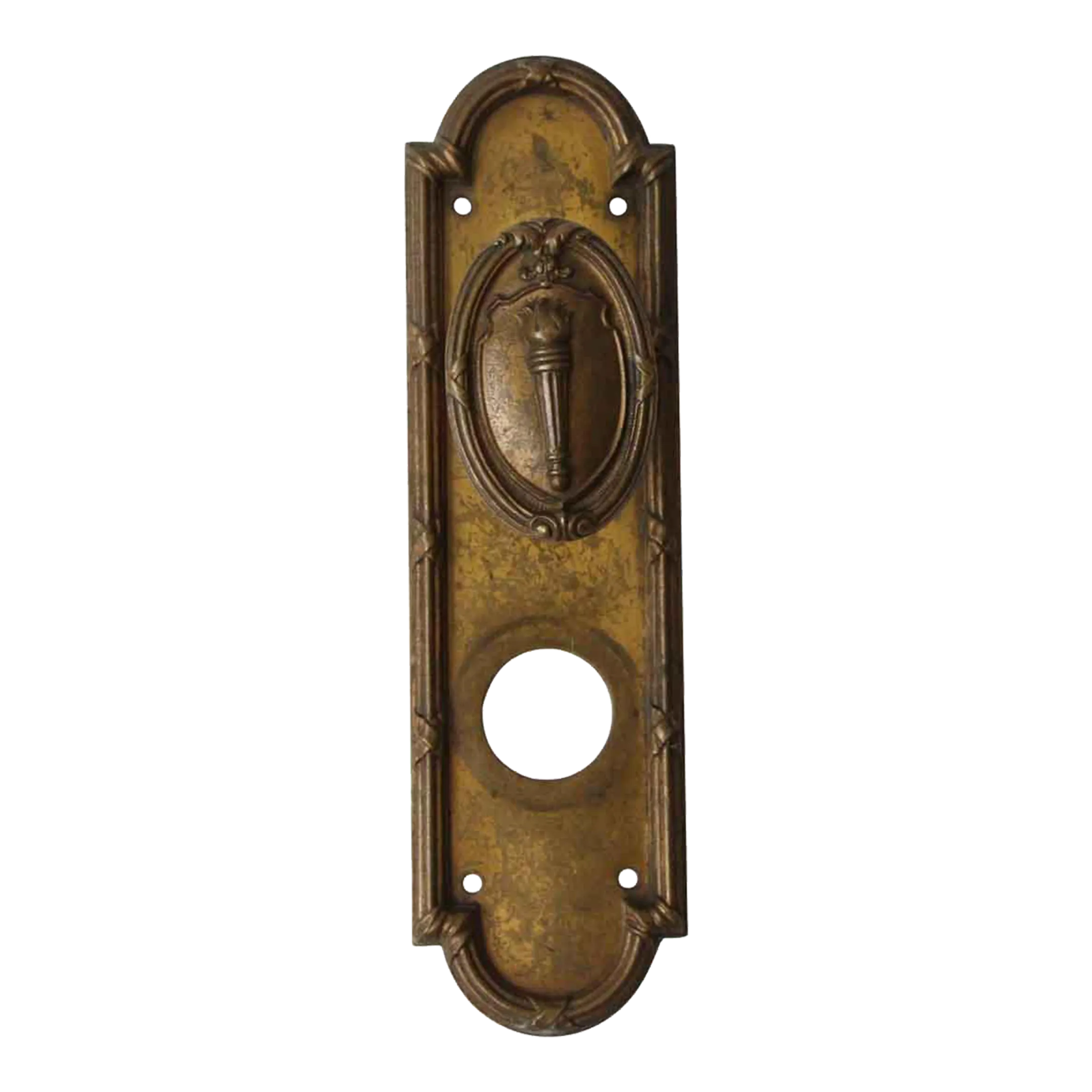 Mid 20th Century Empire Style Oval Torch Knob & Plate Set | Chairish