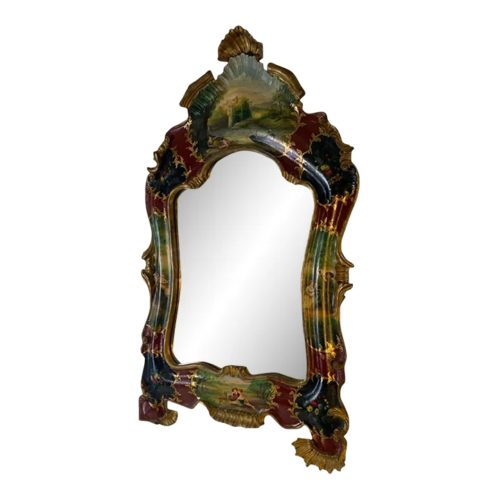 1960s Venetian Hand Painted Scenic Mirror | Chairish
