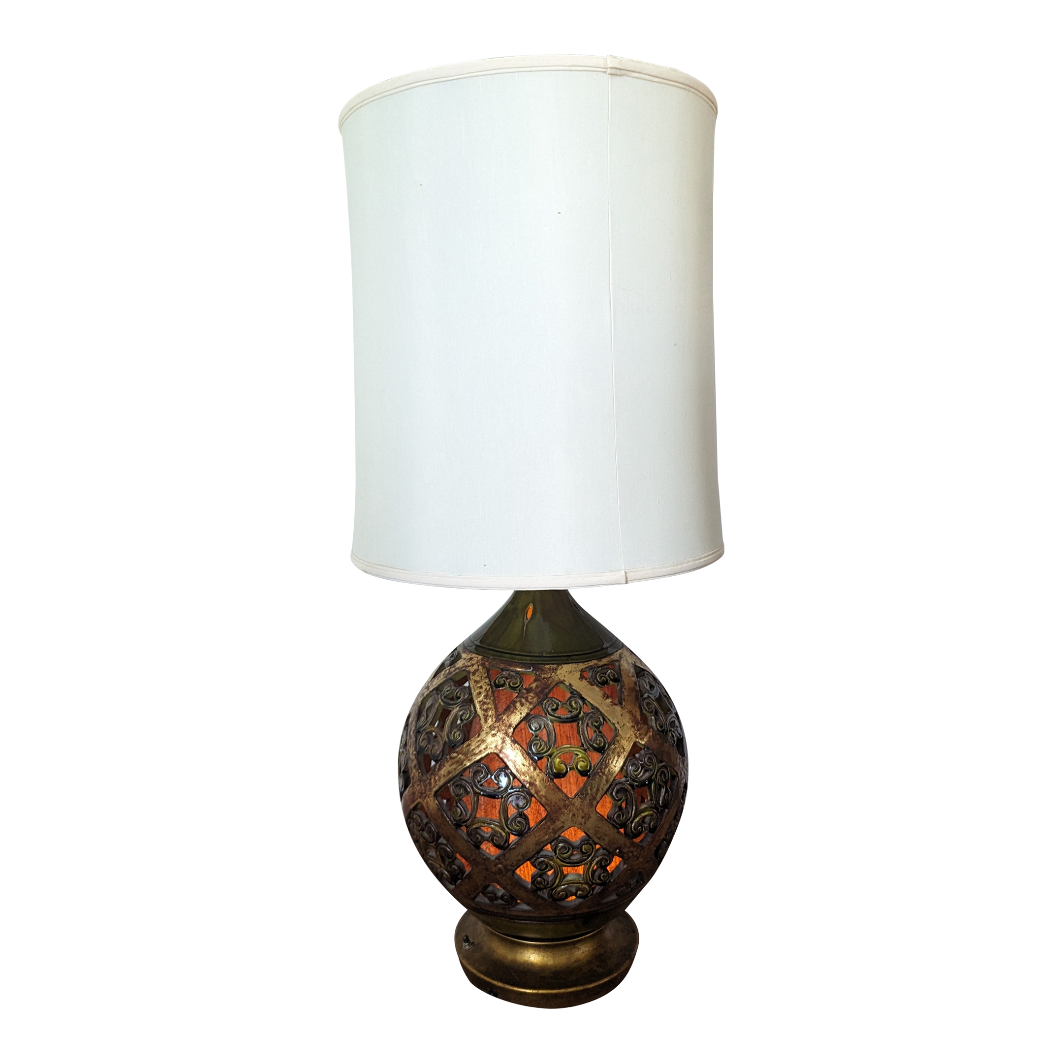 Mid-Century Extra Large Avocado Weave Lamp | Chairish