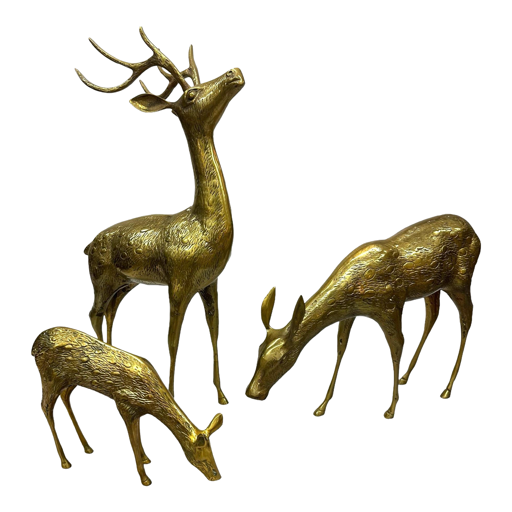 1970s Large Brass Deer Art Grazing Sculptures- Set of 3 | Chairish